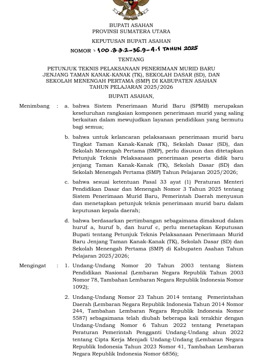 Pengumuman Petunjuk Teknis Pelaksanaan SPMB Jenjang TK, SD & SMP ...
